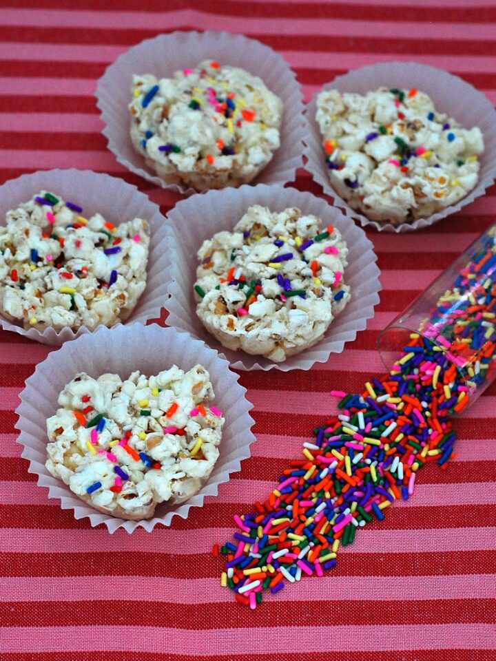 White Chocolate Funfetti Popcorn Balls
