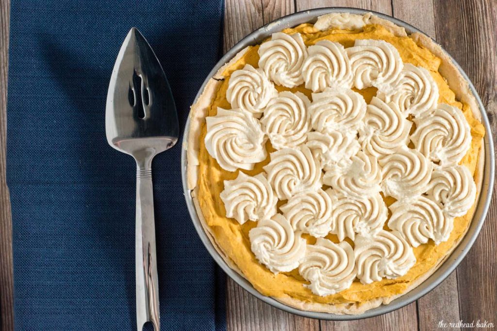 Pumpkin Cream Pie with Salted Caramel Whipped Cream by The Redhead Baker