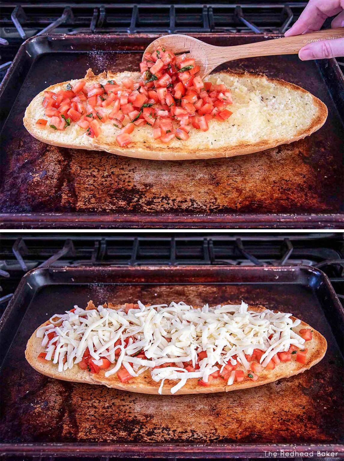 Cheesy Bruschetta Garlic Bread — The Redhead Baker